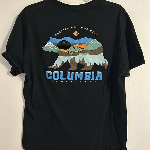 Columbia | Shirts | Columbia Bear Logo Mountain Lake Scene Black Tshirt ...
